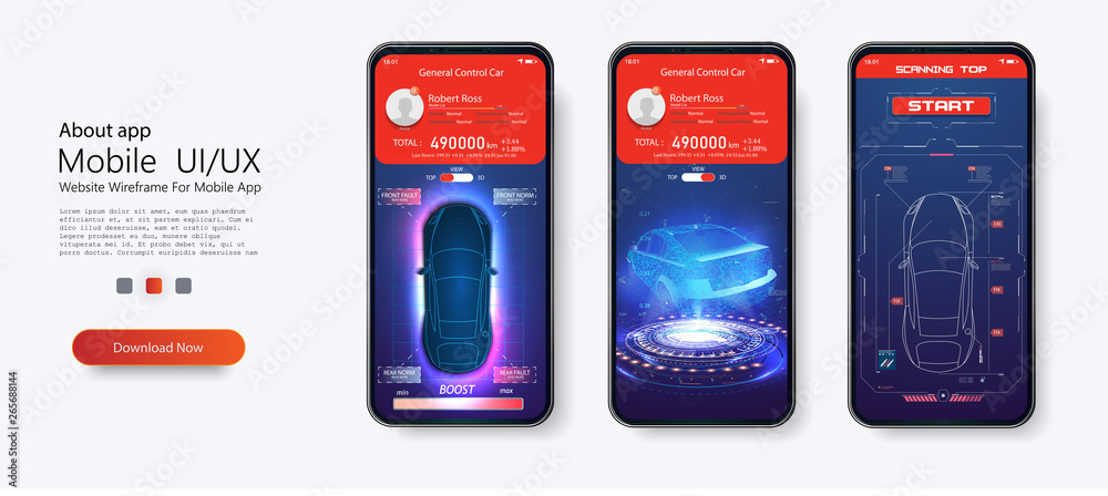 Modern design of mobile application of car service. Home,menu, type of ...