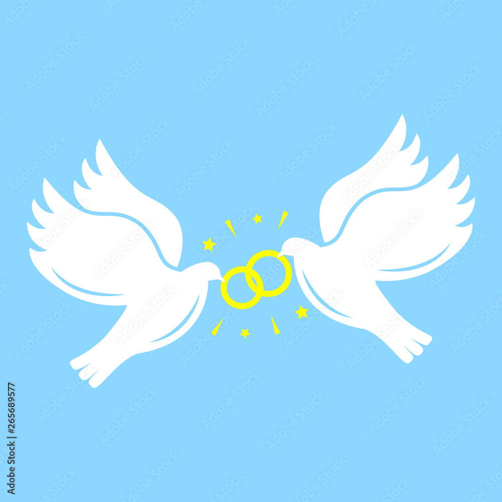 Blue Wedding Doves With Rings