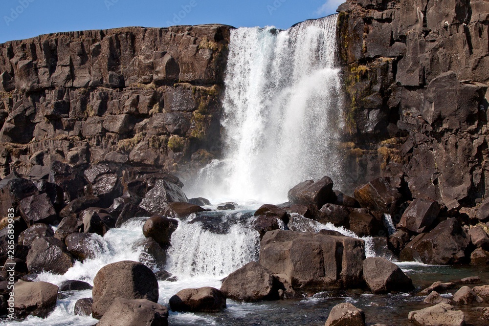 Waterfall Oxarafoss, Thingvellir National Park, Golden Circle, Iceland ...
