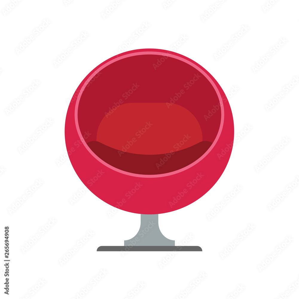 Egg chair red furniture design interior illustration. Armchair vector ...