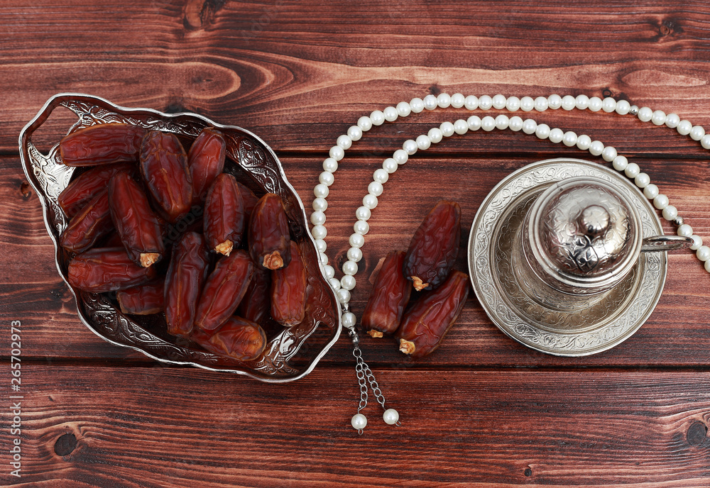 Islamic festival of Ramadan concept. Delicious tropical dates on a ...