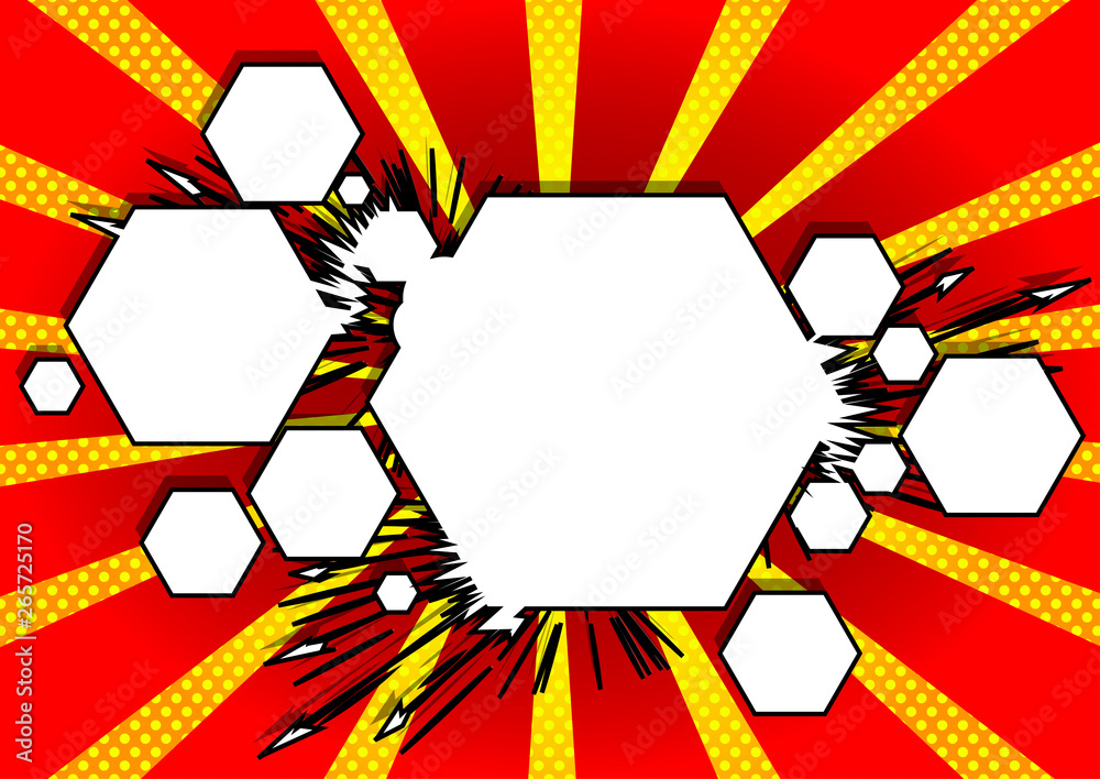 Vector illustrated retro comic book background hexagone shaped bubble ...