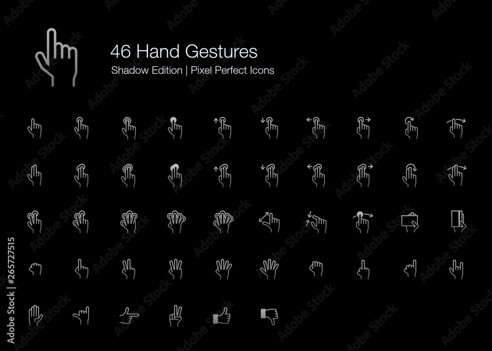 Hand Gestures Pixel Perfect Icons (line style) Shadow Edition. Stock ...