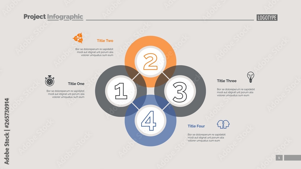 Quadruple intersect slide template. Business data. Graph, diagram ...