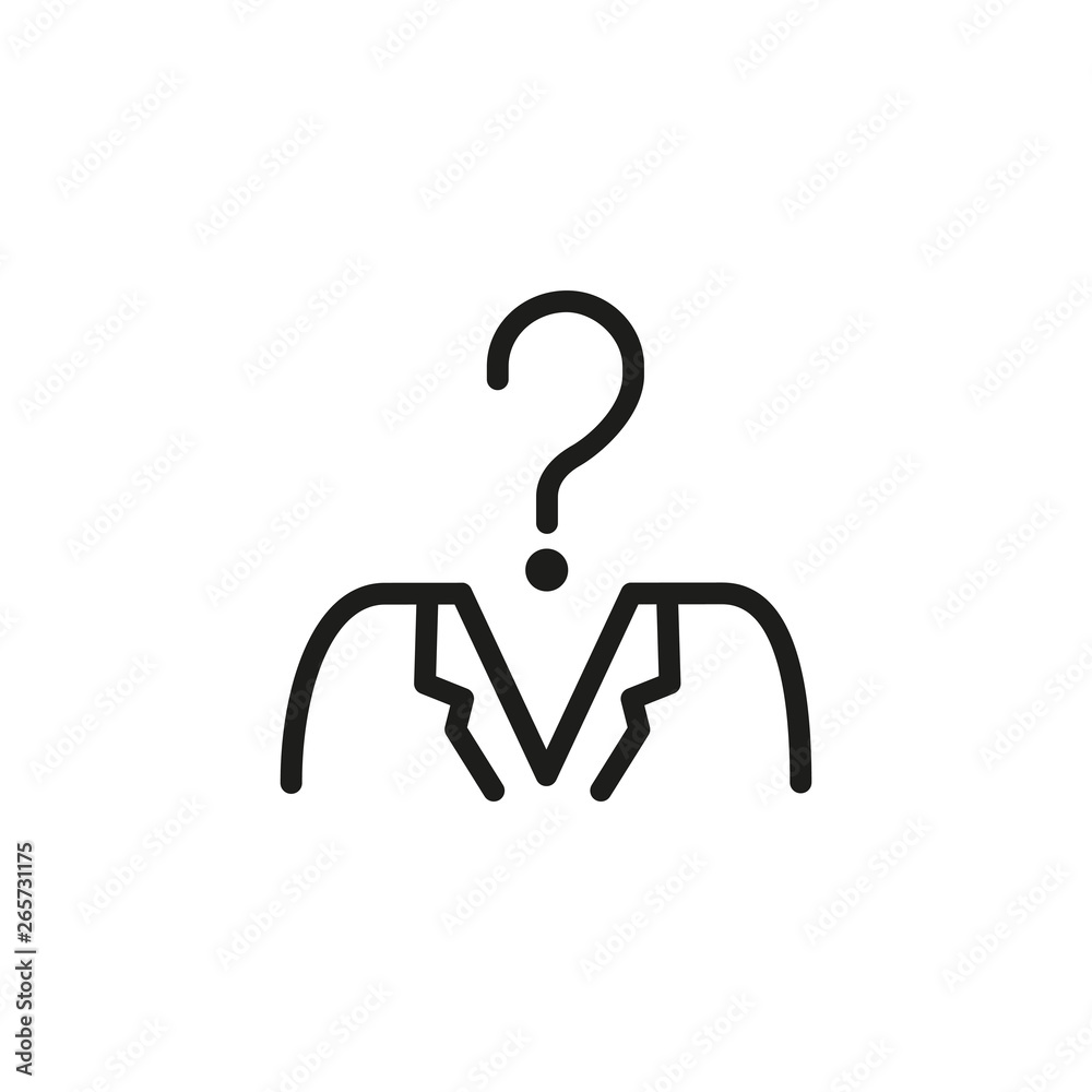 Employee research line icon. Worker with question mark instead head ...