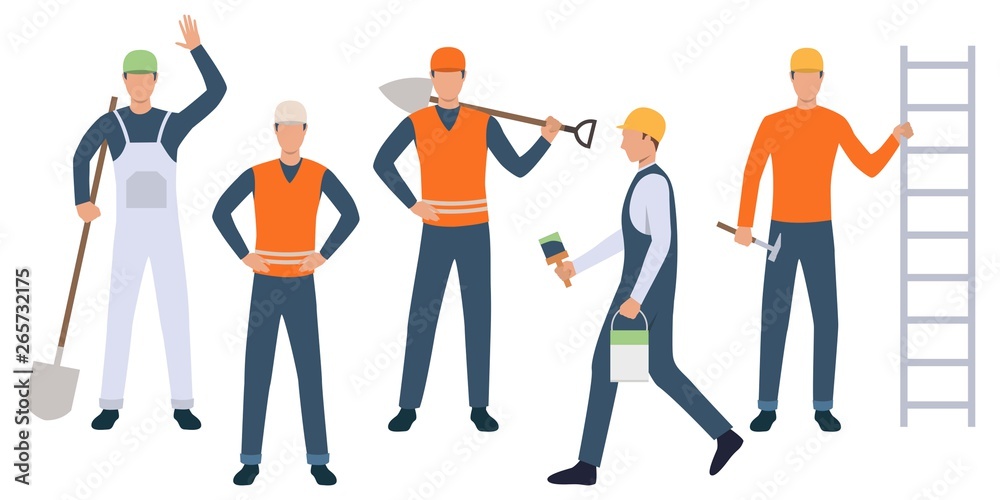 Collection of repairing workers. Confident young male renovation ...