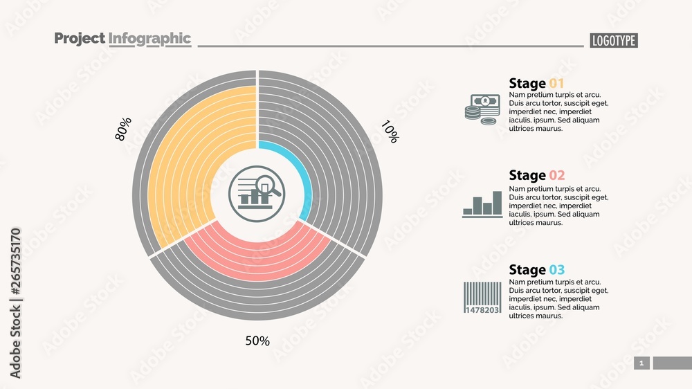 Circle diagram of three stages template. Business data. Graph, chart ...
