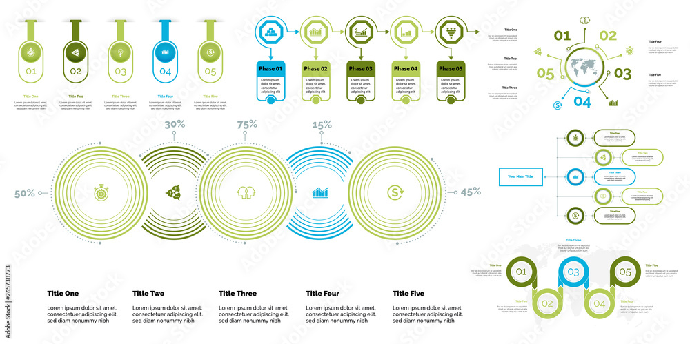 Project infographic design template set for stock and trade concept ...