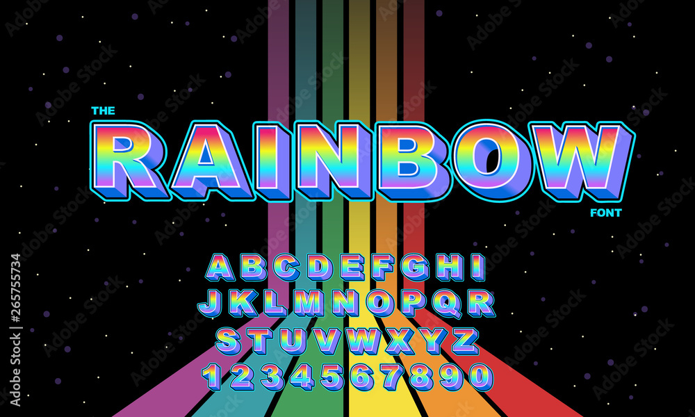 Rainbow Vector of stylized vintage font and alphabet. Rainbow Vintage ...