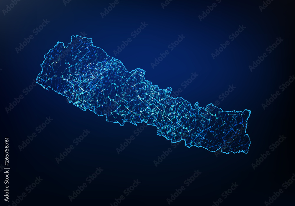 Abstract of nepal map network, internet and global connection concept ...