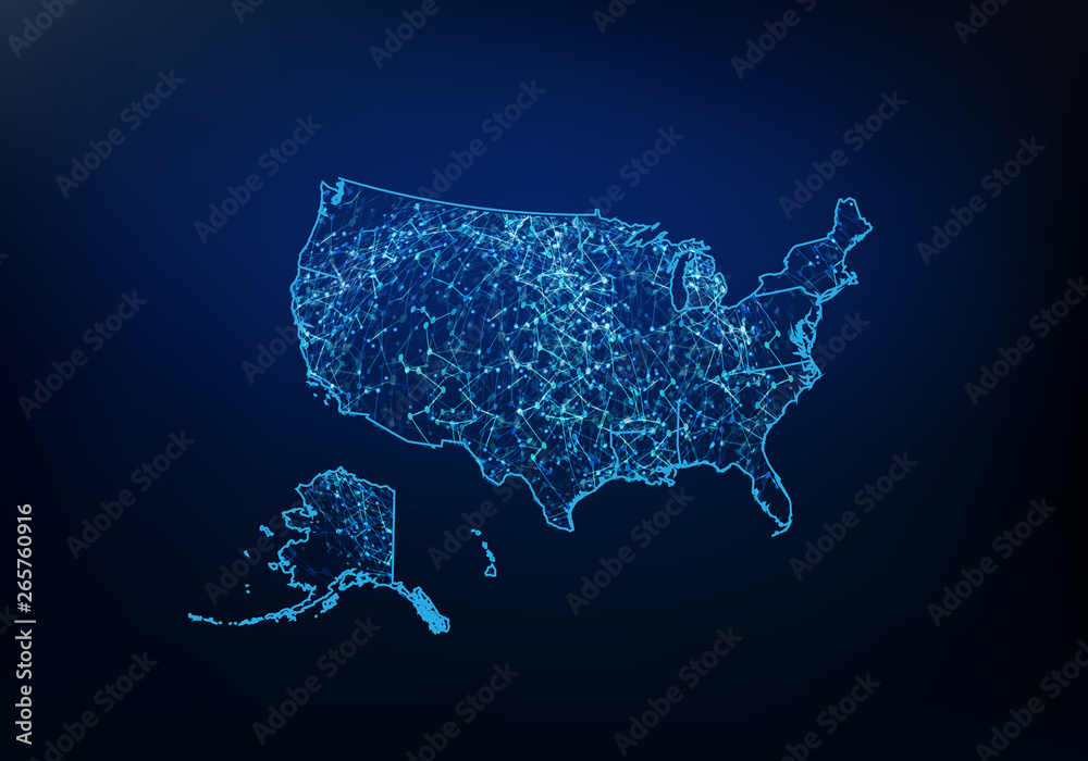 Abstract of usa map network, internet and global connection concept ...
