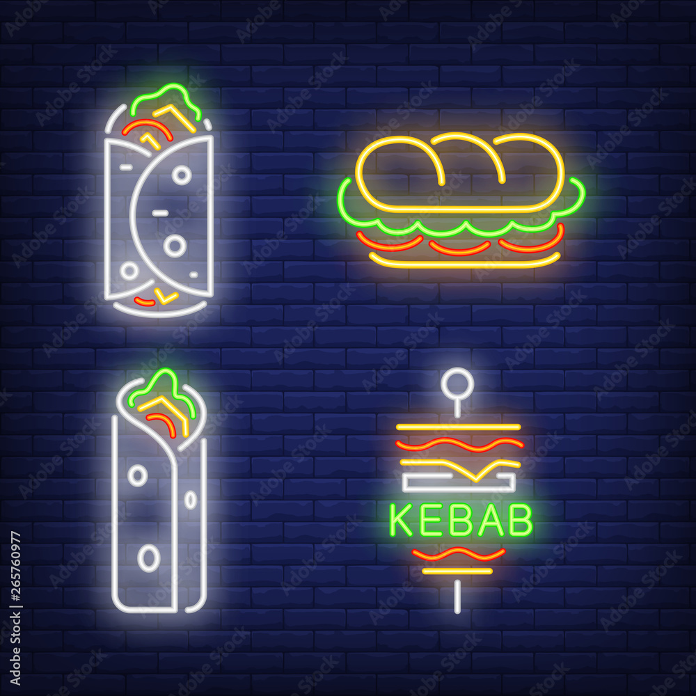 Doner kebab and shawarma neon signs set Stock Vector | Adobe Stock