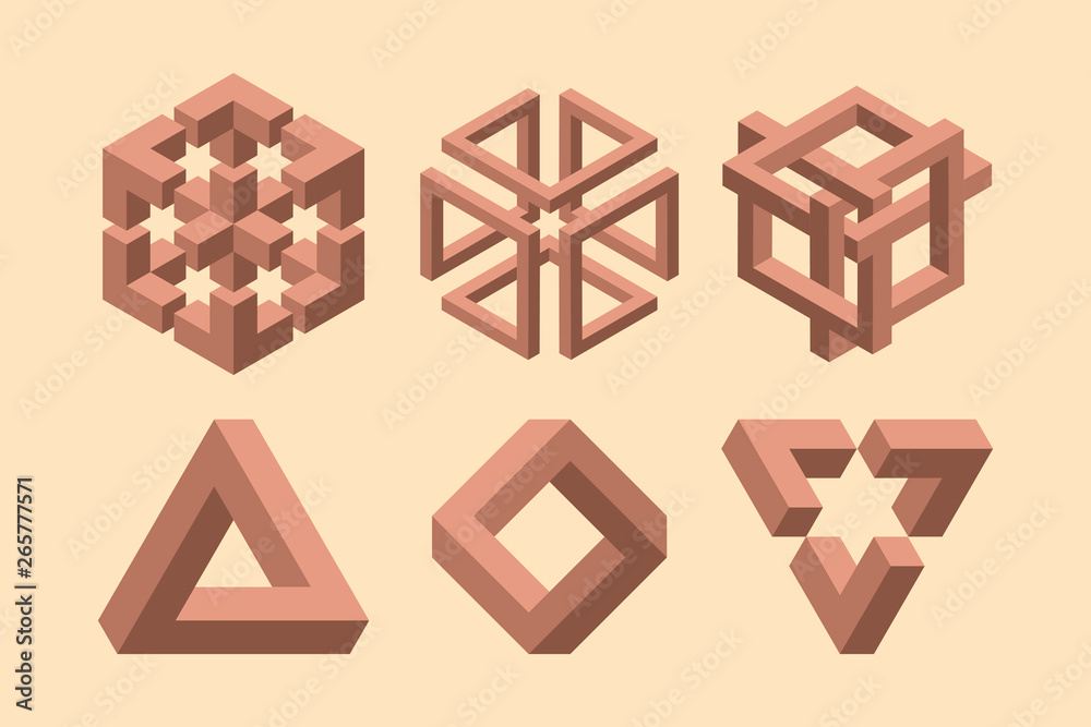 Graphic impossible shapes. Circle, square and triangle symbols with ...