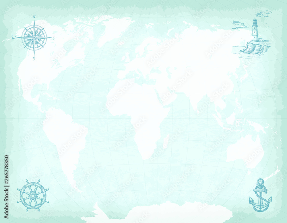 High detailed world map on old craft paper texture background. Hand ...