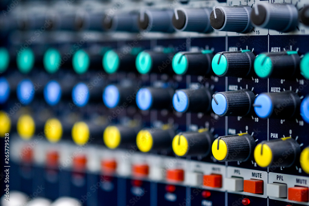 Sound mixer control panel, many buttons and shaders, professional ...