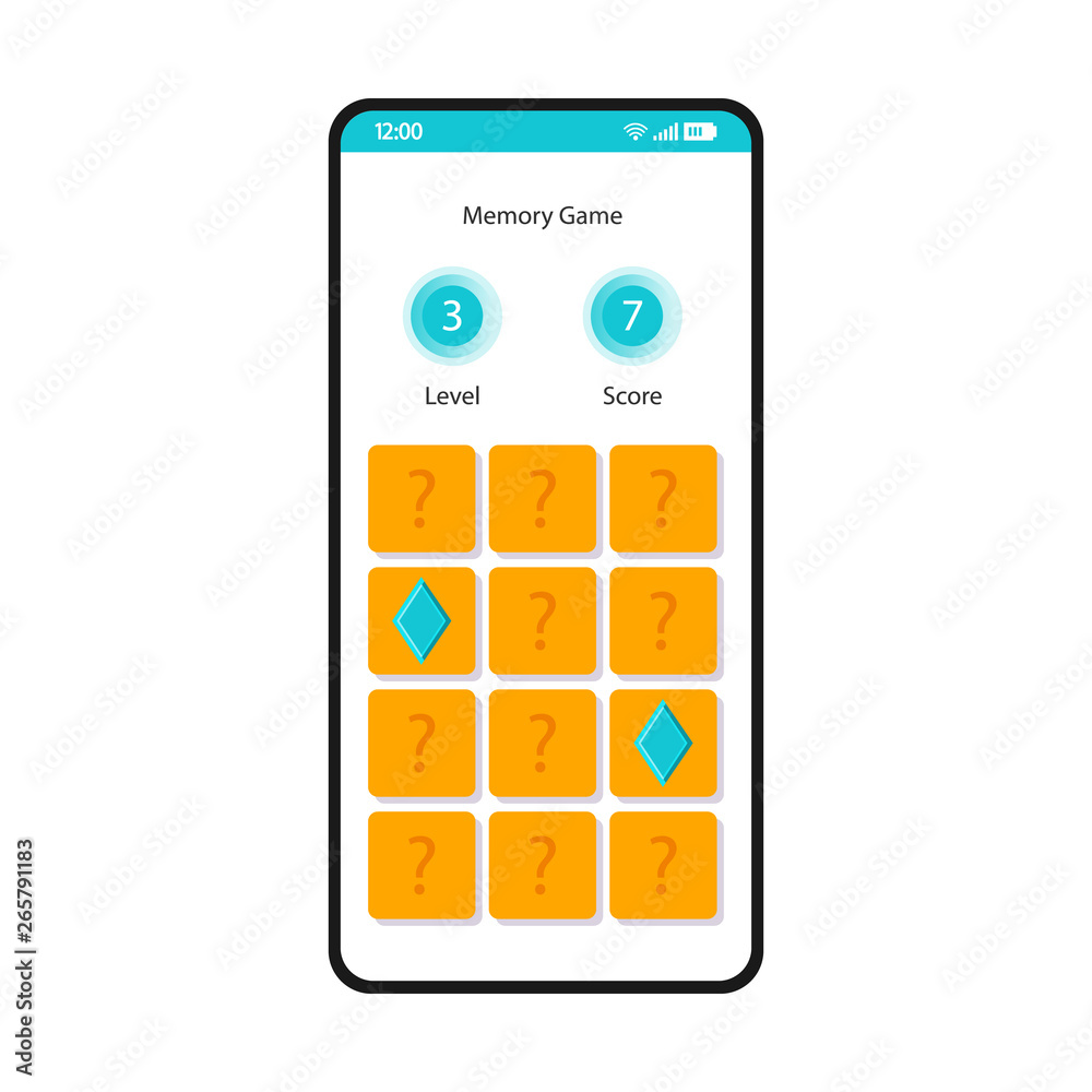Memory game smartphone interface vector template. Stock Vector | Adobe ...