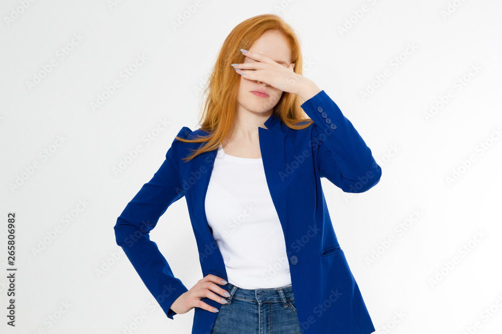 Cute Young Beautiful Red Hair Woman Do Facepalm Redhead Girl Headache