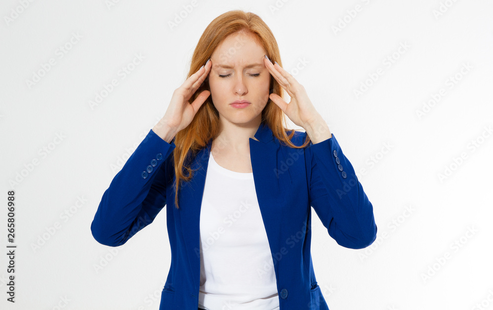 Cute, young beautiful red hair woman do facepalm. Redhead suffer girl ...