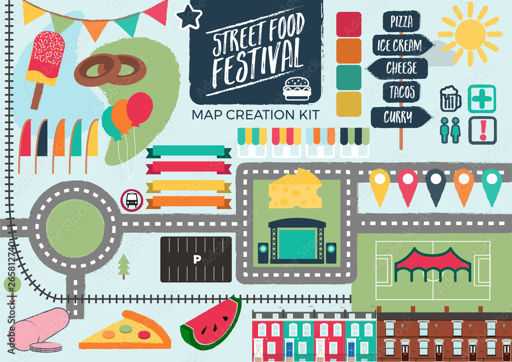 Street Food Festival Map Creation Kit Stock Vector | Adobe Stock