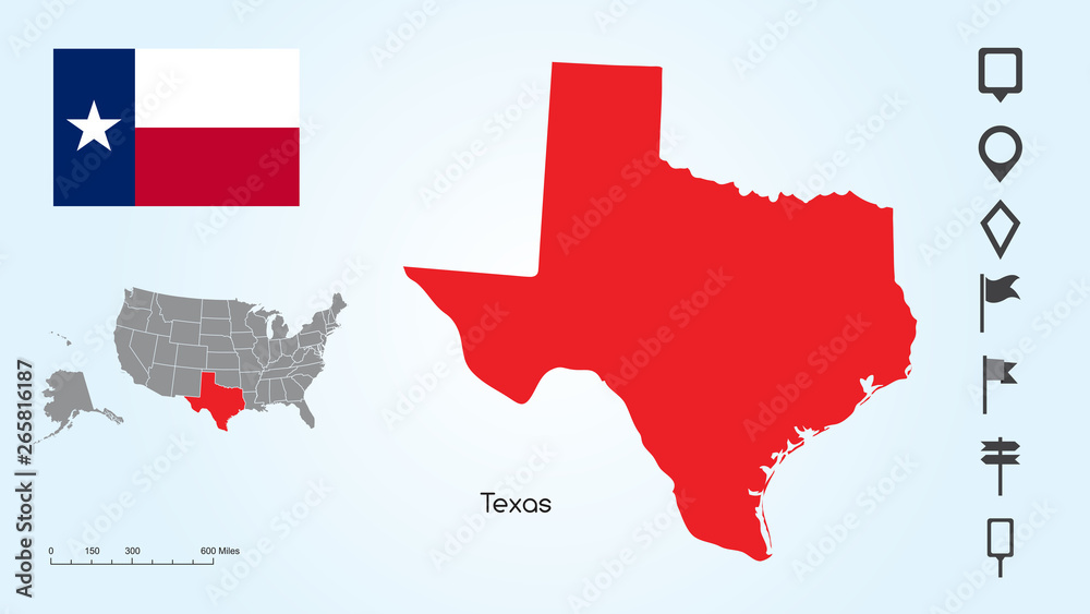 Map of The United States with the Selected State of Texas And Texas ...