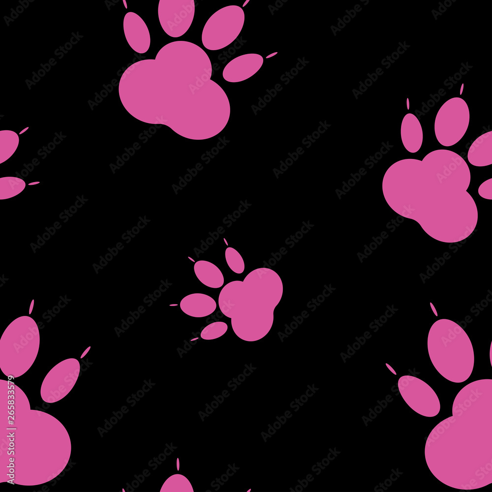 Paw pattern. Seamless backdrop silhouettes of paw, cat's feet, dog's ...