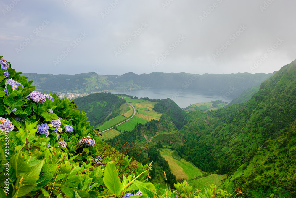 Azores panoramic view of natural landscape, wonderful scenic island of ...