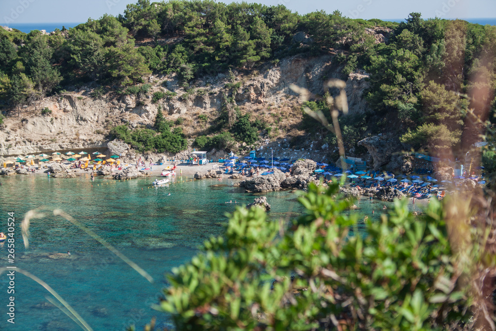 Aerial birds eye view drone photo Anthony Quinn and Ladiko bay on ...