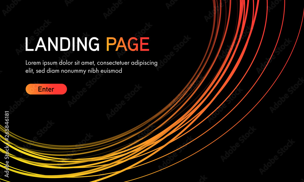 Abstract red and yellow gradient curve line on black background Stock ...