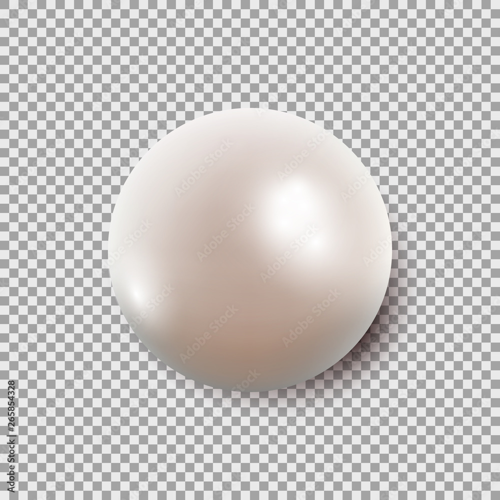 Vector illustration of single shiny natural white sea pearl with light ...