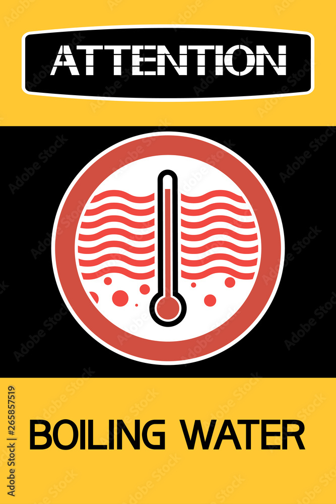 Boiling water.Sign. Information poster warning of dangerous geothermal ...