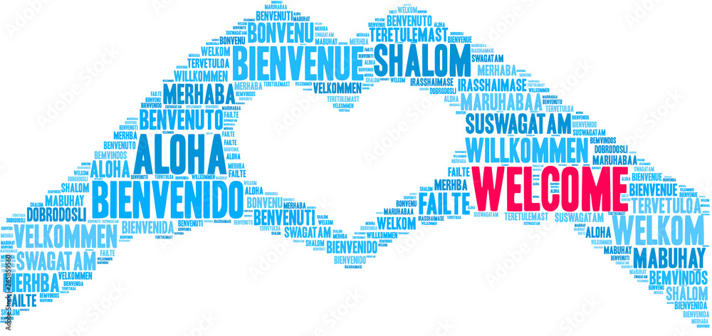 International Welcome Word Cloud on a white background. Stock Vector ...
