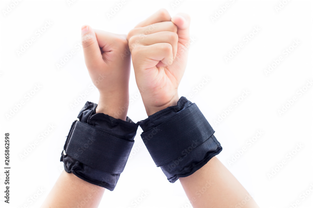 Human hands one of male and another one of female isolated on white ...