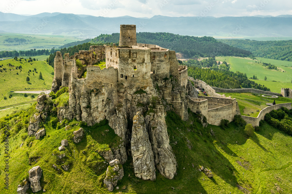 Aerial view of Spis (Spiš, Spišský) castle, second biggest castle in ...