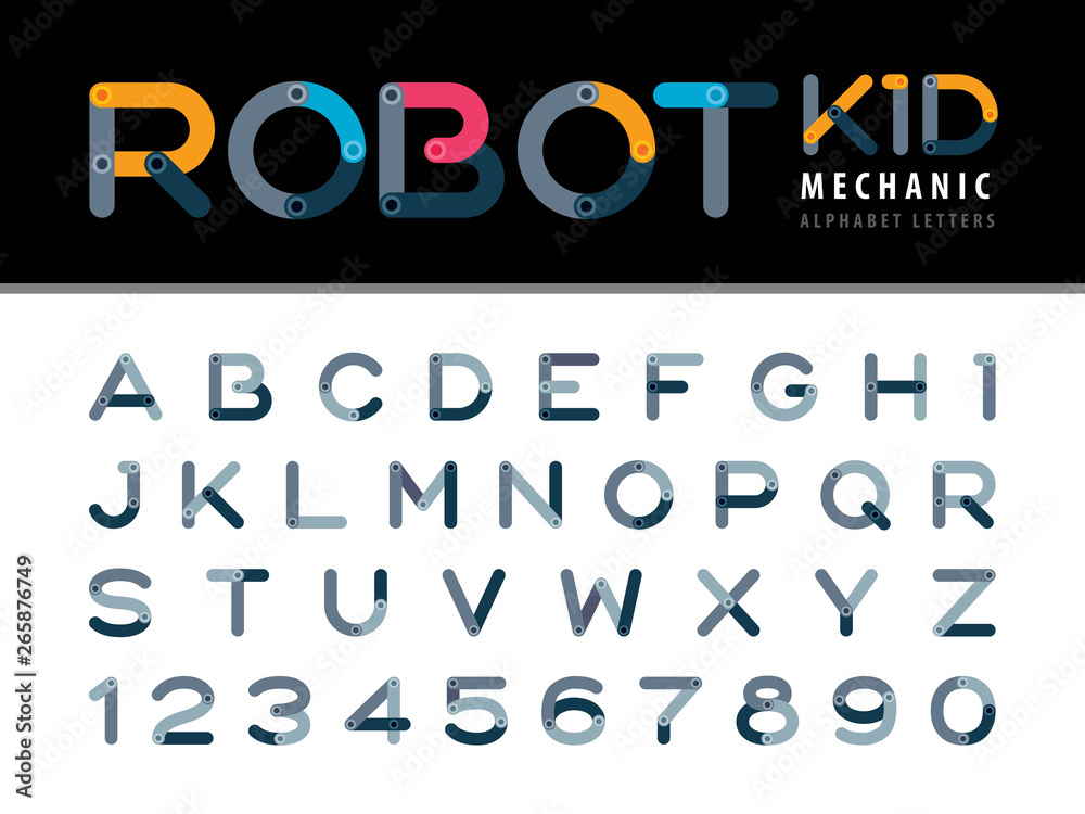 Vector of Modern Robot and Mechanic Alphabet Letters and numbers Stock ...