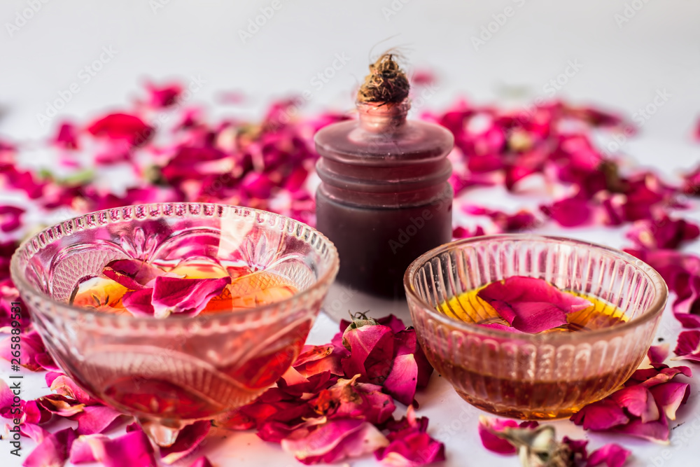 Rose water face pack isolated with essential oil of rose well mixed ...