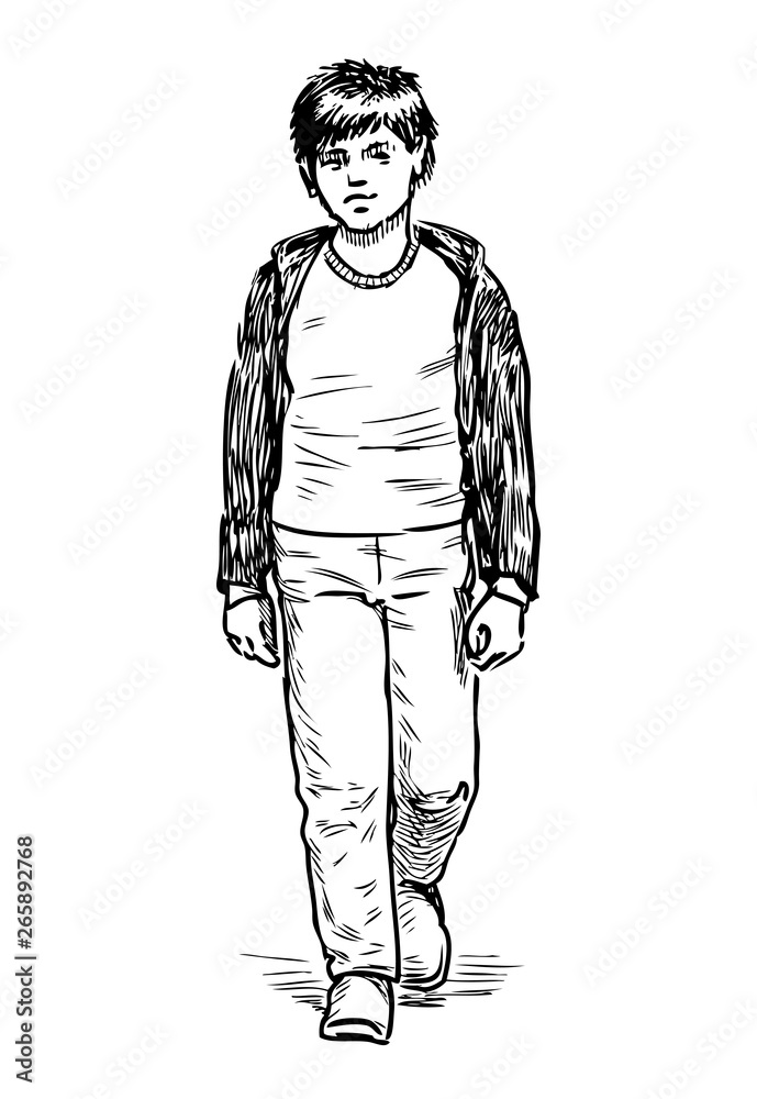 Drawing Of A Little Boy Standing
