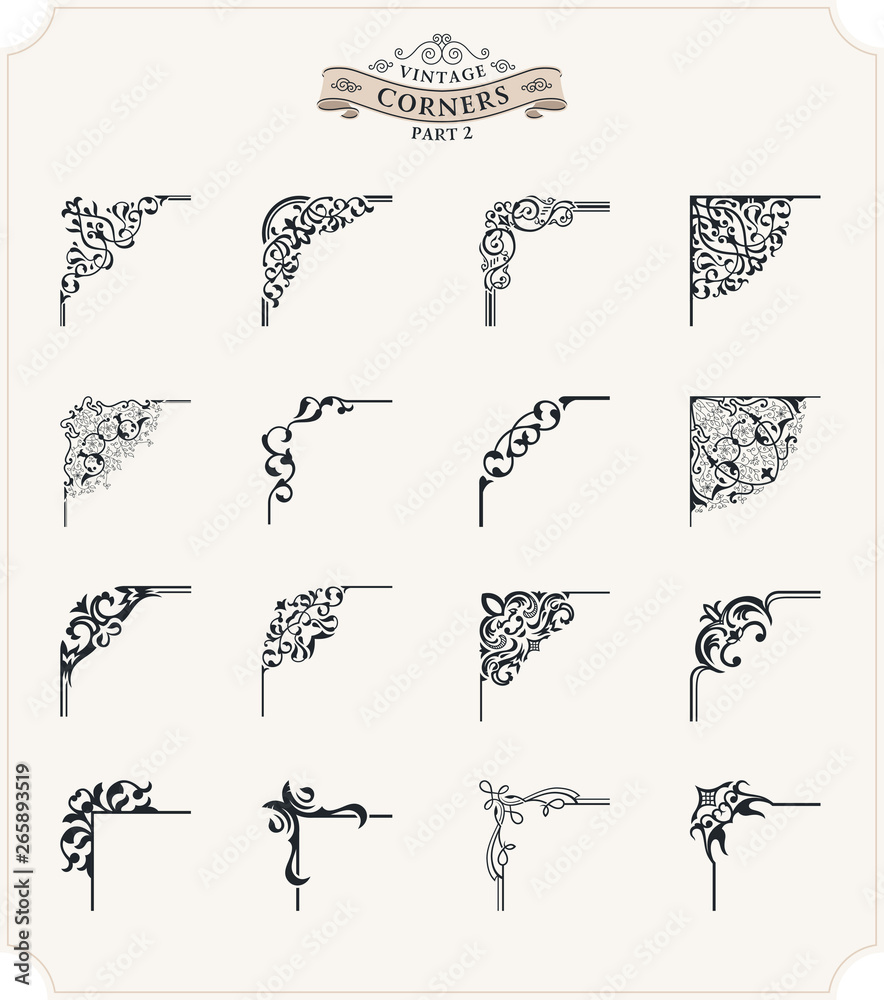 Unique retro corner for frames set. Vintage vector patterns for ...