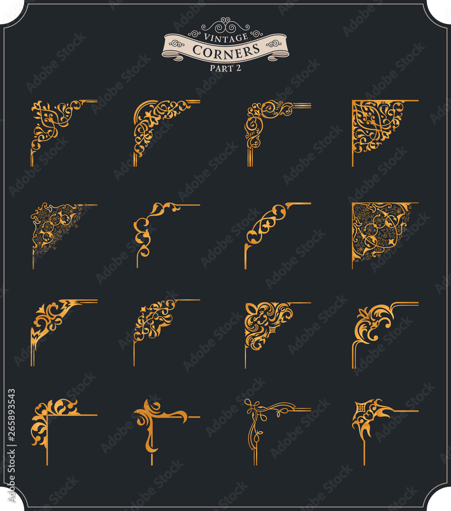 Unique retro corner for frames set. Vintage vector patterns for ...