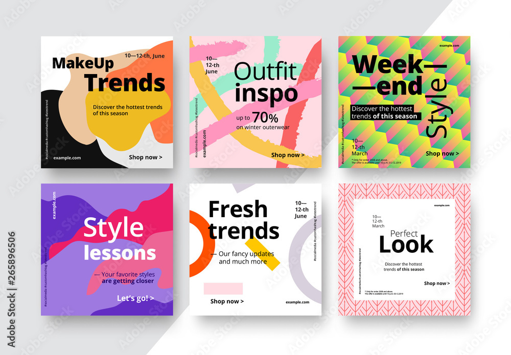 Social Media Post Layouts with Multicolored Geometric Backgrounds Stock ...