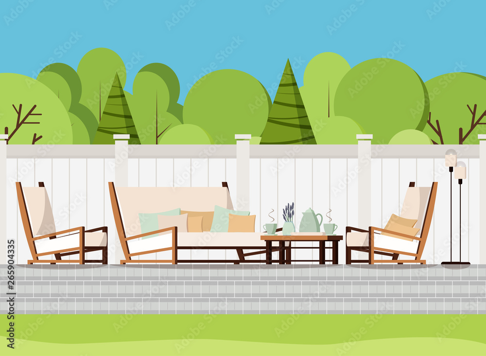 Relaxing porch zone: private backyard patio retreat with outdoor ...