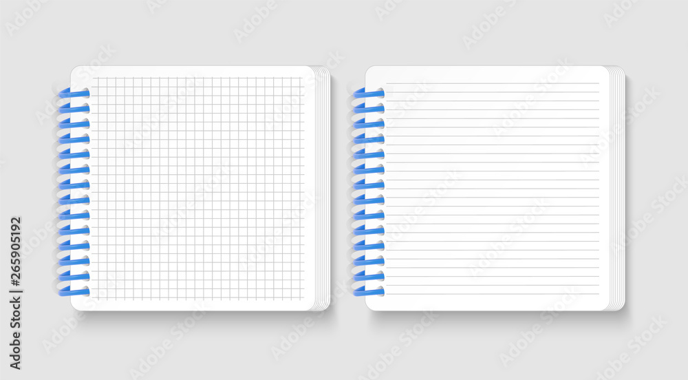 Set of Realistic notebooks Blank open padded sketchbook with lines and ...