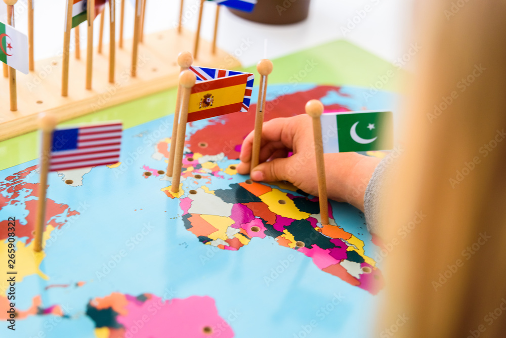 Geography exercise for children, place flags of countries on a map ...