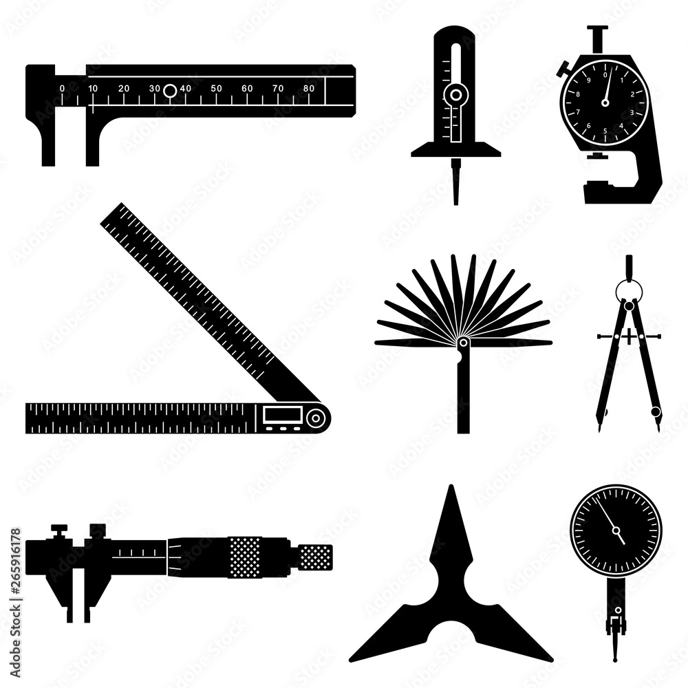 Set of measuring instrument icons. Working tools. Silhouette vector ...