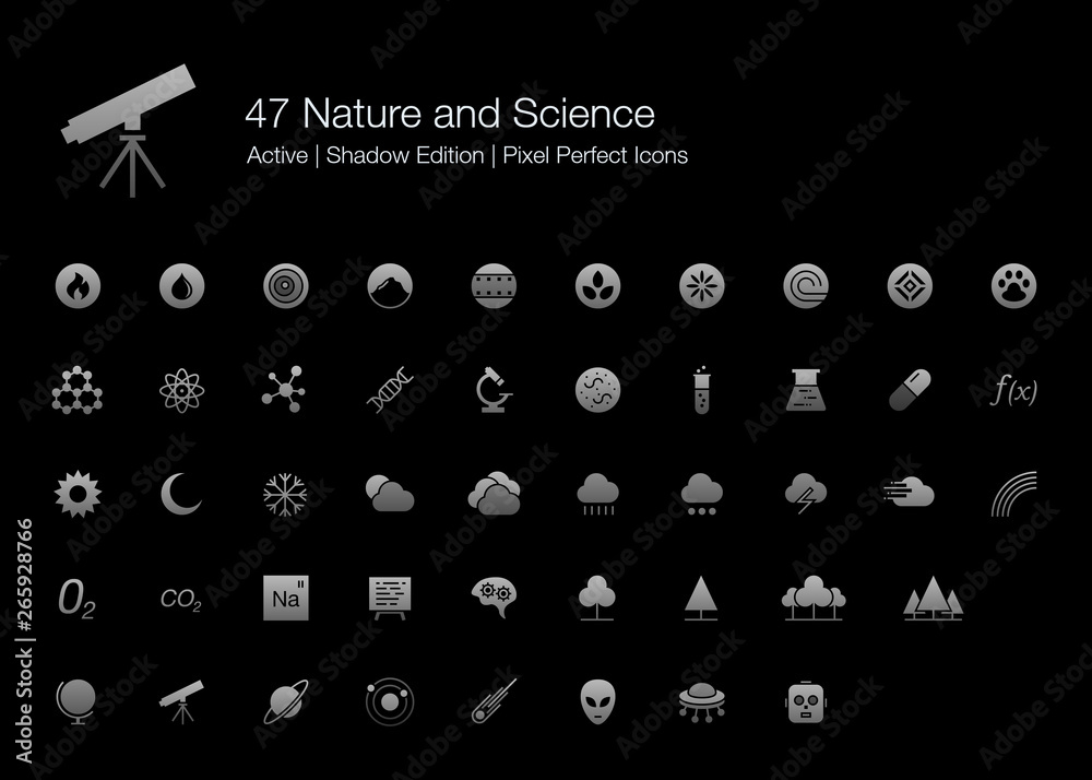 47 Nature and Science Pixel Perfect Icons (Filled Style Shadow Edition ...