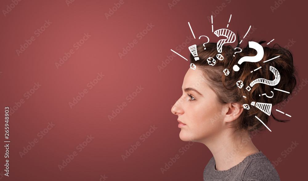 Head with white question marks, and copy space Stock Photo | Adobe Stock