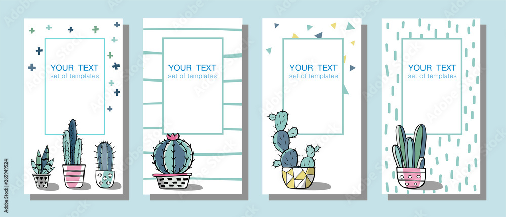 Cards template with pictures of cactuses with outlines. Vector cactus ...