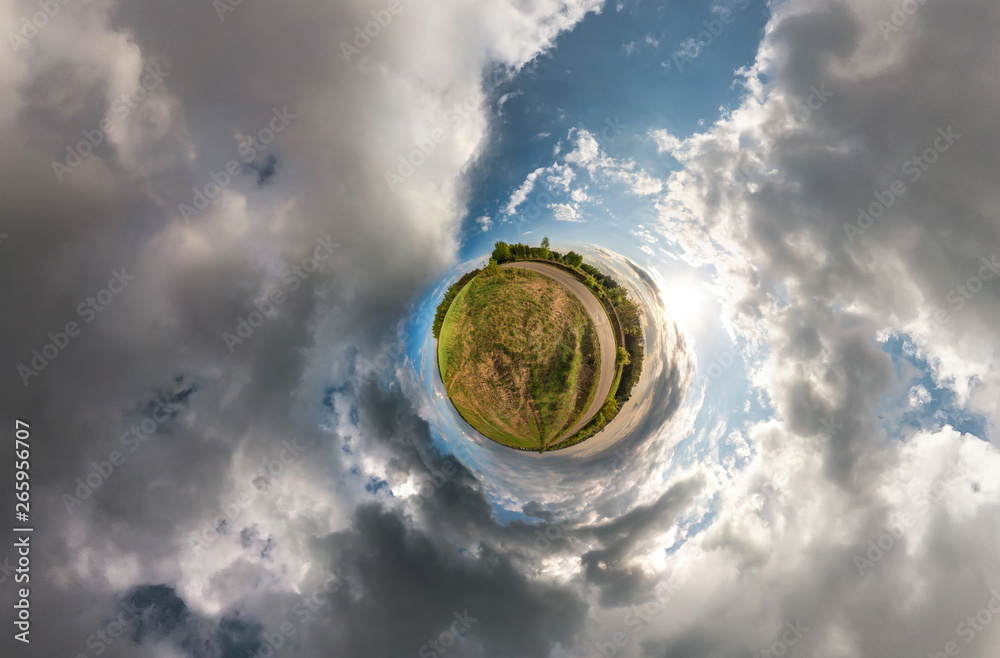 Little planet spherical panorama 360 degrees. Spherical aerial view in ...