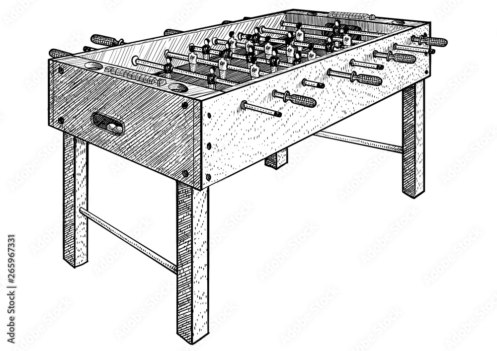 Football table illustration, drawing, engraving, ink, line art, vector ...