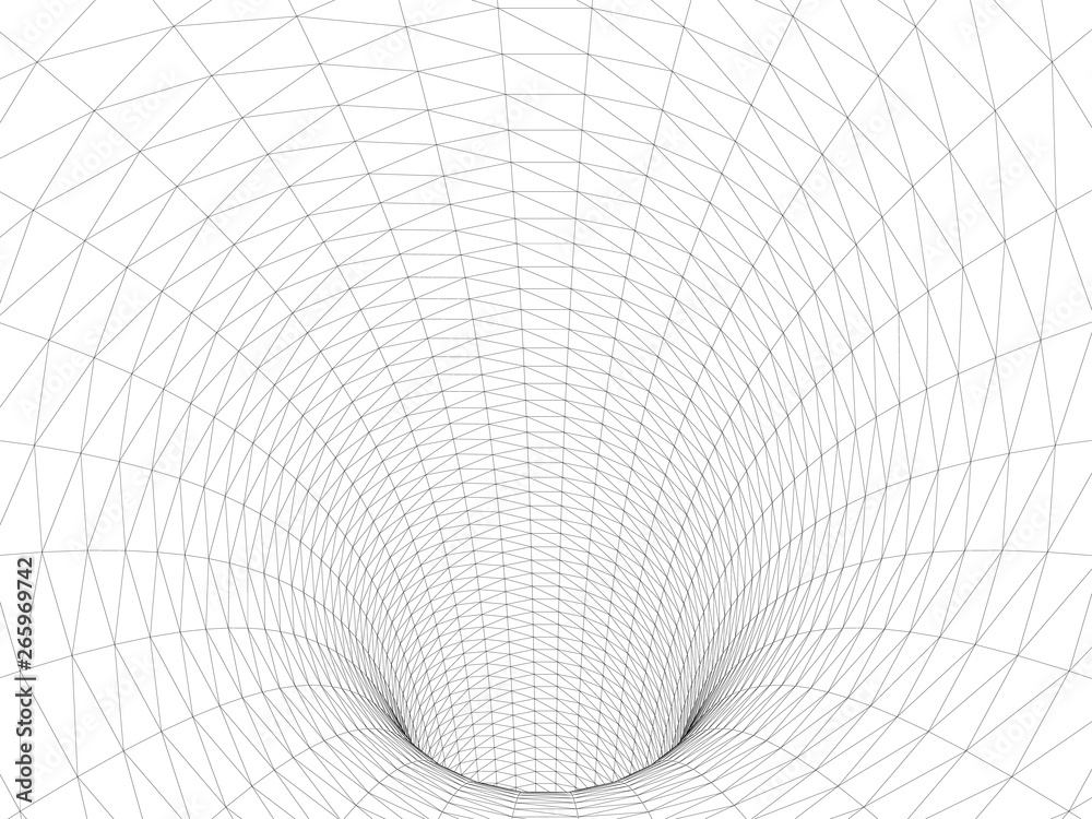 Wireframed hole. Vector abstract digital background. 3D tunnel grid ...