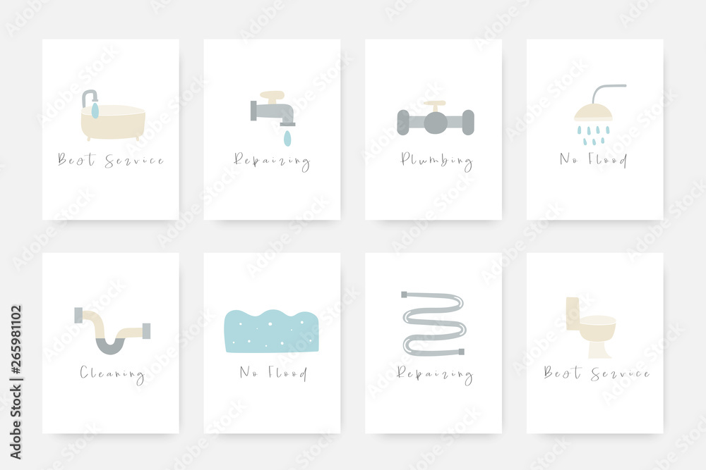 Plumbing object collection including bath, toilet, pipe, flood, shower ...